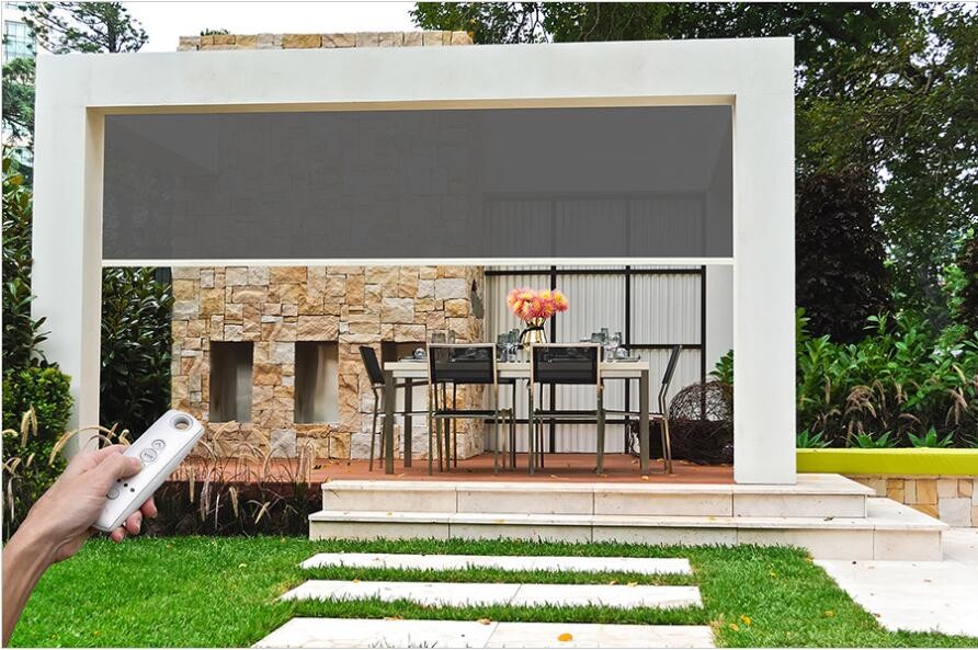 Outdoor Sunshade Motorized Smart Zip Track Blinds / Roller Zip Track ...
